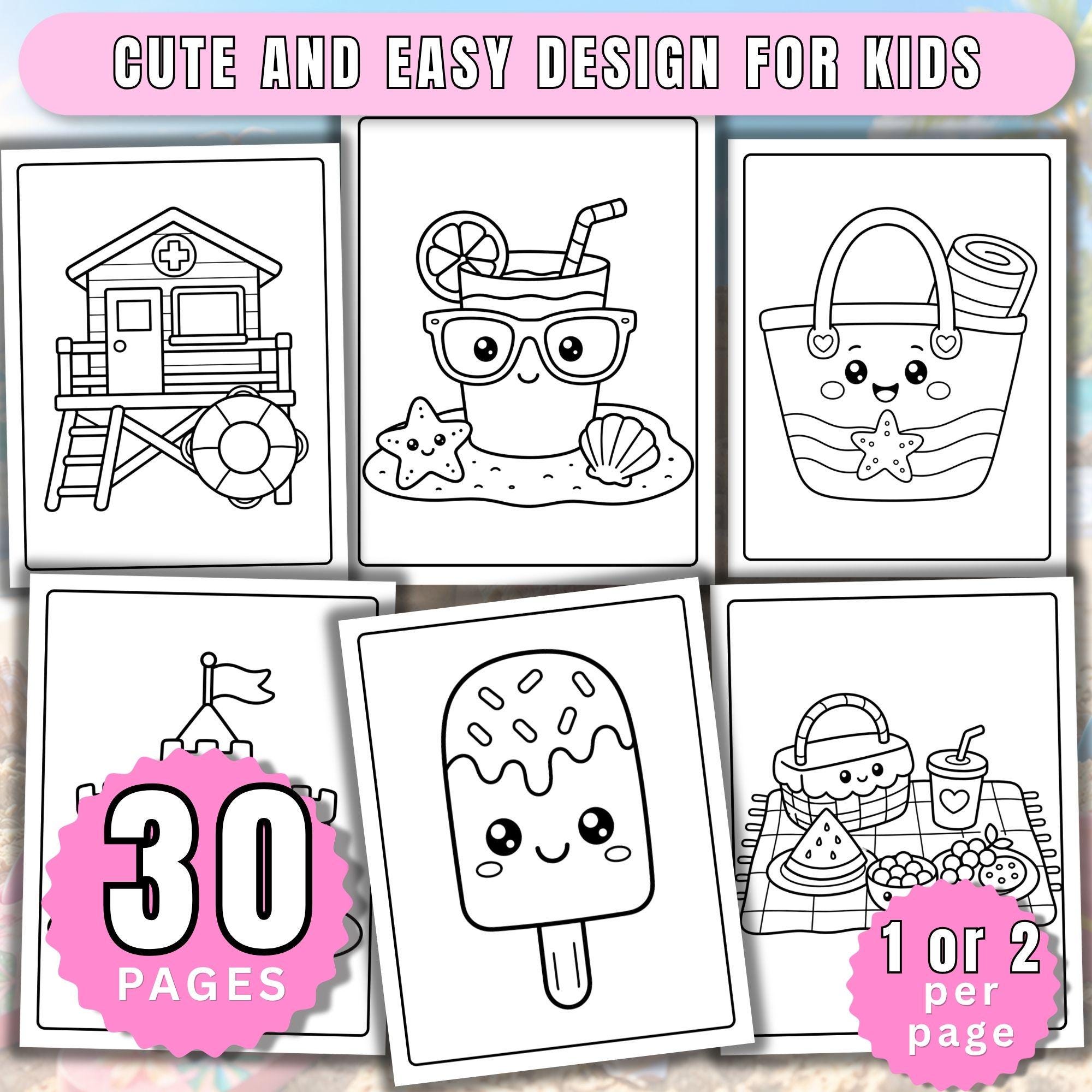 Cozy Summer Beach Coloring Pages | Cute Kawaii Tropical Vibes ...