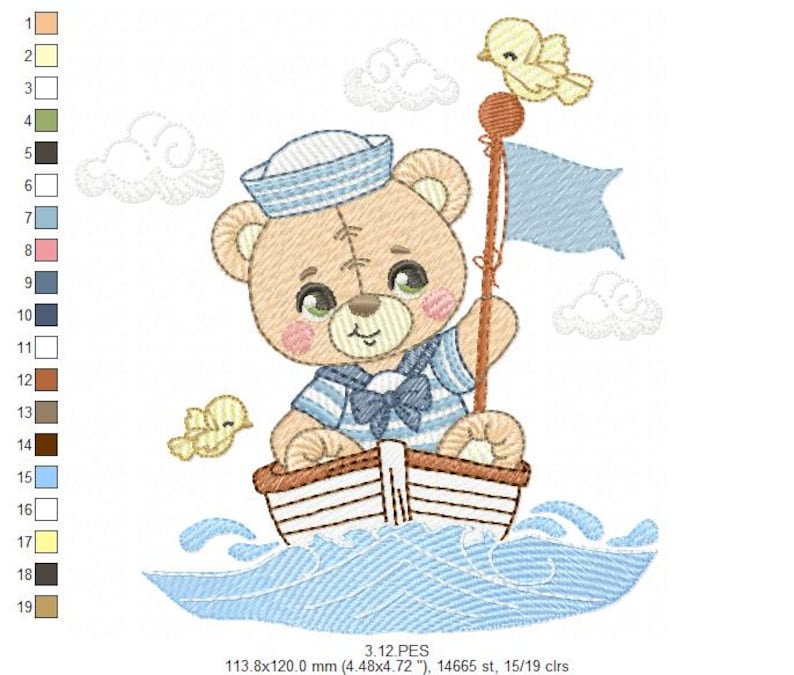 Nautical Bear Machine Embroidery Design Bundle, Sailor Teddy Bear With ...