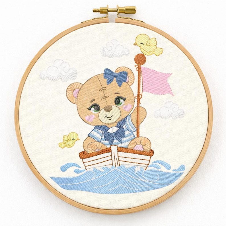 Nautical Bear Machine Embroidery Design Bundle, Sailor Teddy Bear With ...