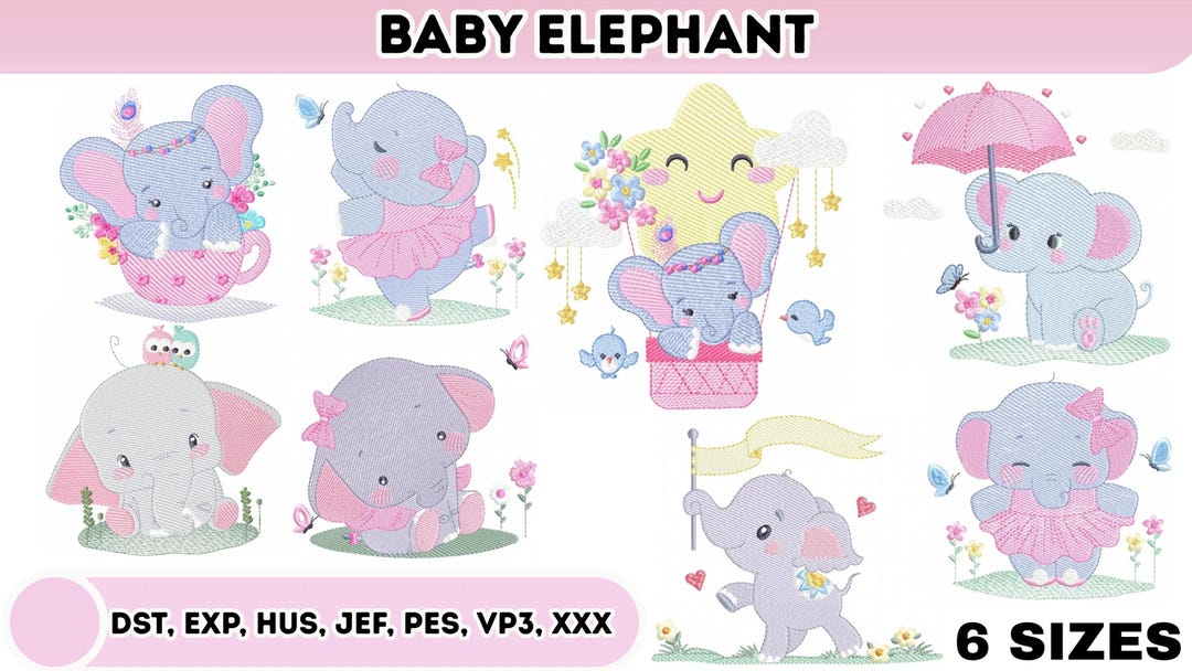 Baby Elephant Embroidery Designs – Nursery Machine Patterns (digital ...