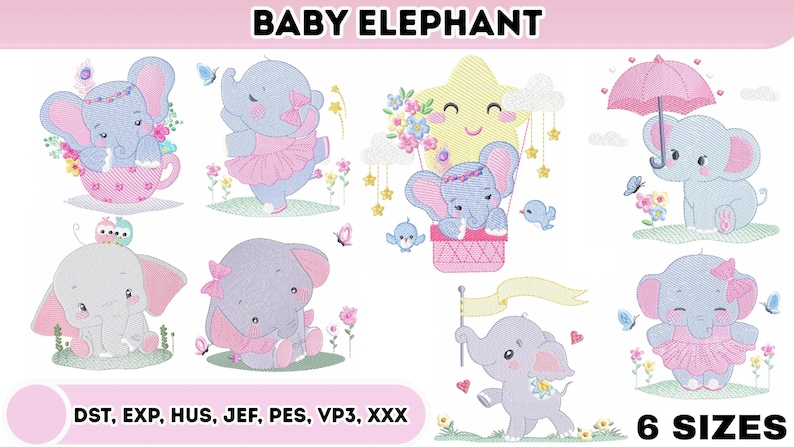Baby Elephant Embroidery Designs – Nursery Machine Patterns (digital ...