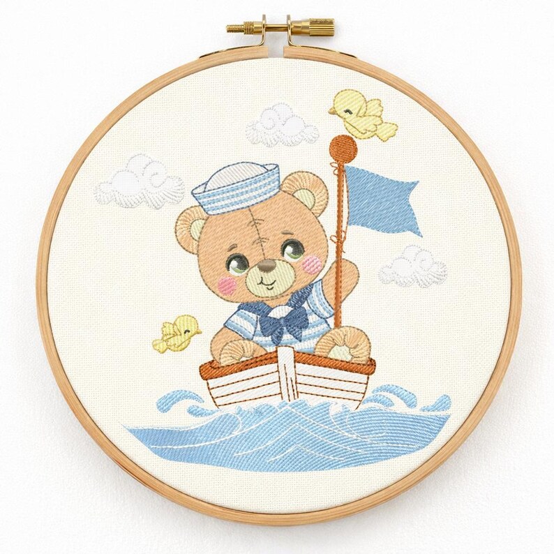 Nautical Bear Machine Embroidery Design Bundle, Sailor Teddy Bear With ...