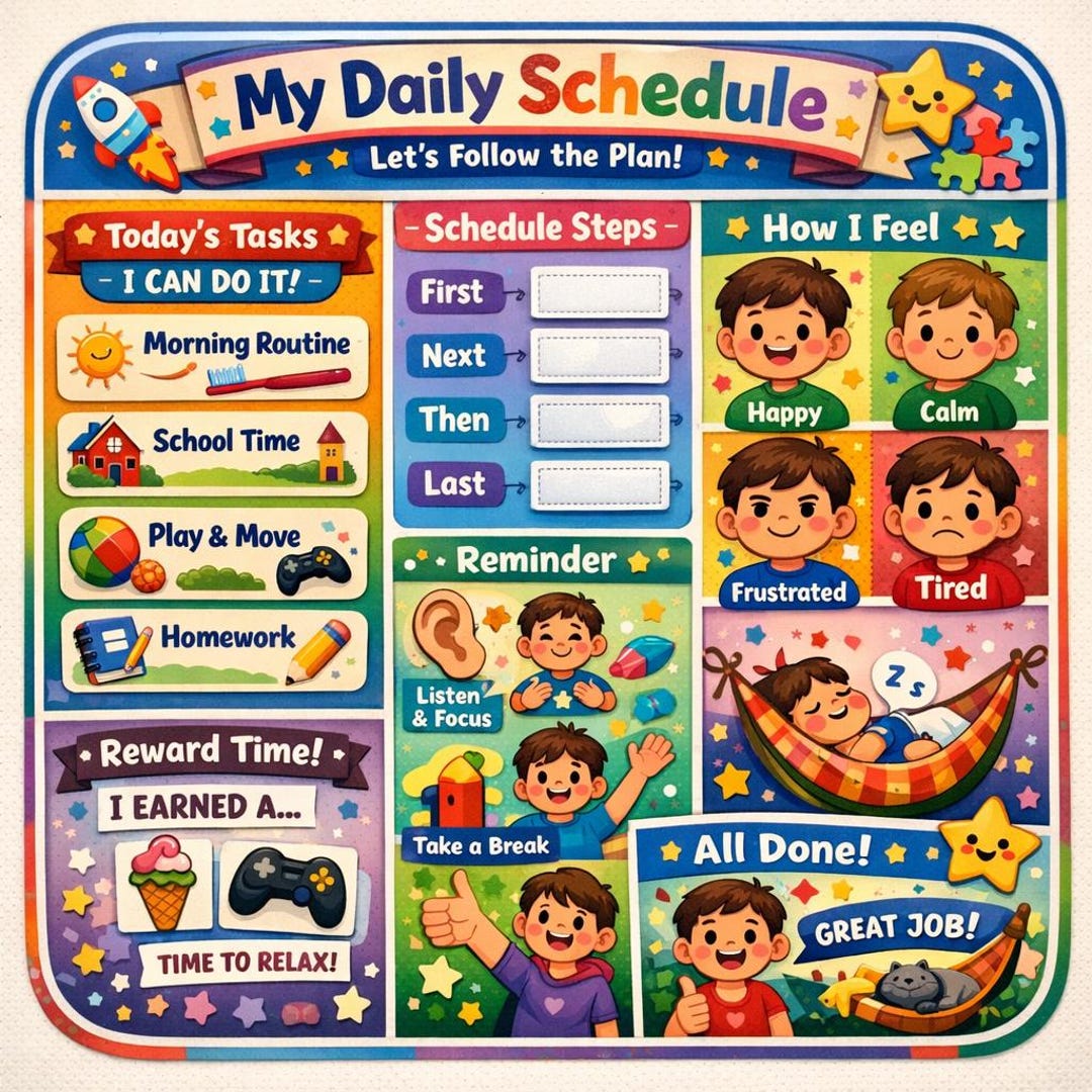 Visual Schedule Poster Kids, ADHD Chart Printable, Autism Routine ...