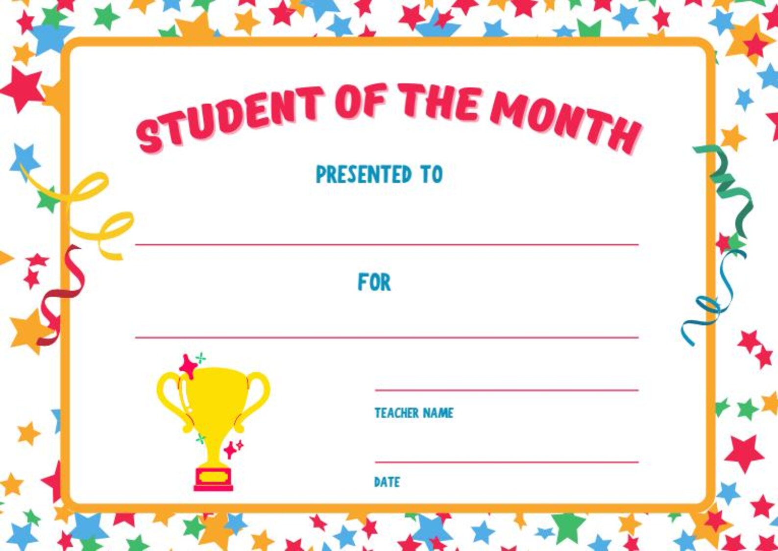 Editable Student of the Month Certificate - Etsy