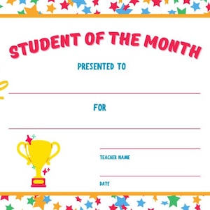 Editable Student of the Month Certificate - Etsy