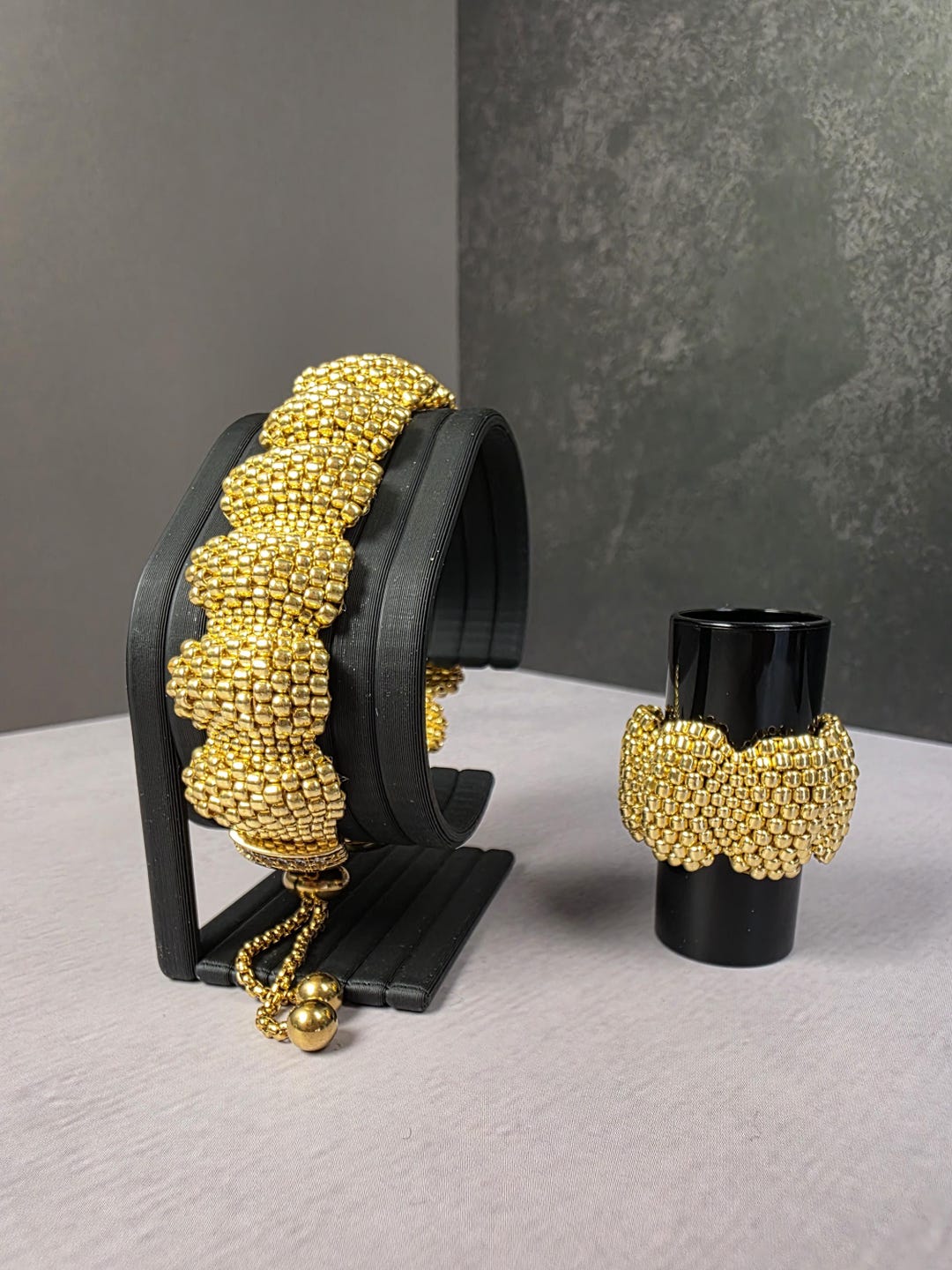 Gold Beaded Bracelet and Ring Set, TOHO Japanese Beads, Adjustable ...