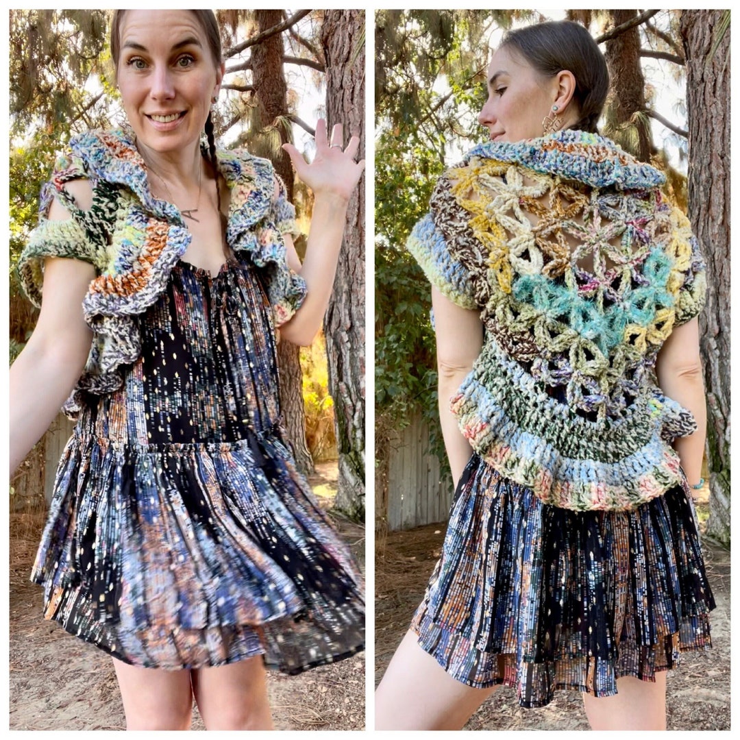 Flower of Life Shrug, Colorful Pastel -READY TO SHIP -free Domestic ...