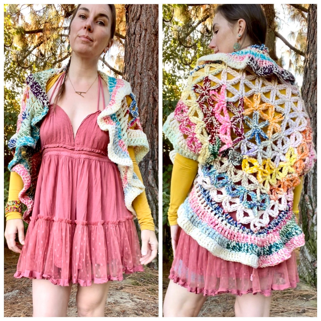 Shrug Flower of Life Wool Blend Colorful Pastel -READY TO SHIP -free ...