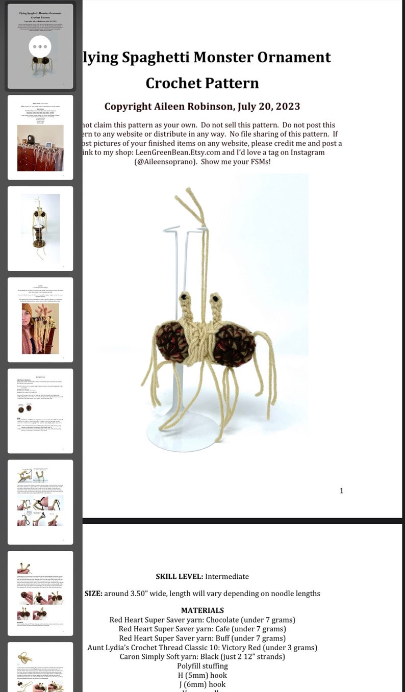 FSM CROCHET PATTERN Flying Spaghetti Monster Christmas Tree Ornament ...