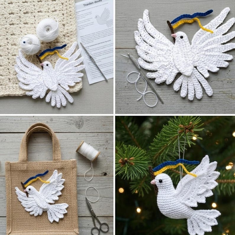 Crochet Dove Applique Pattern, Peace Bird Motif, Beginner Friendly (PDF ...