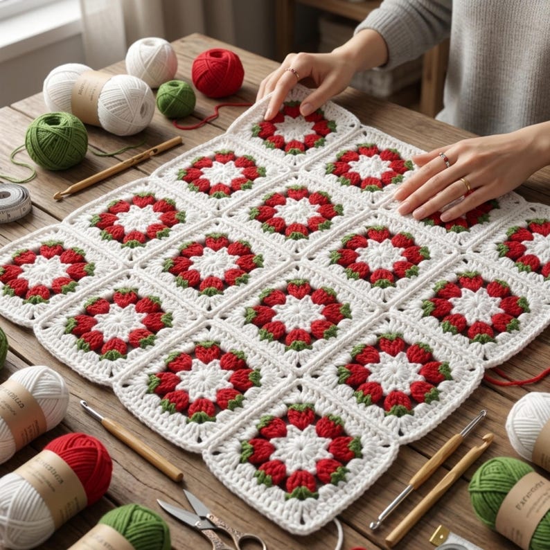 Strawberry Granny Square Crochet Pattern, Daisy Flower Block Tutorial ...