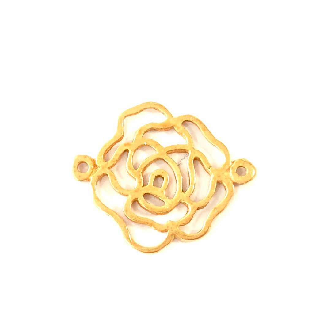 24k Gold Plated Rose Flower Connector, Earring Charms, Bracelet Charms ...