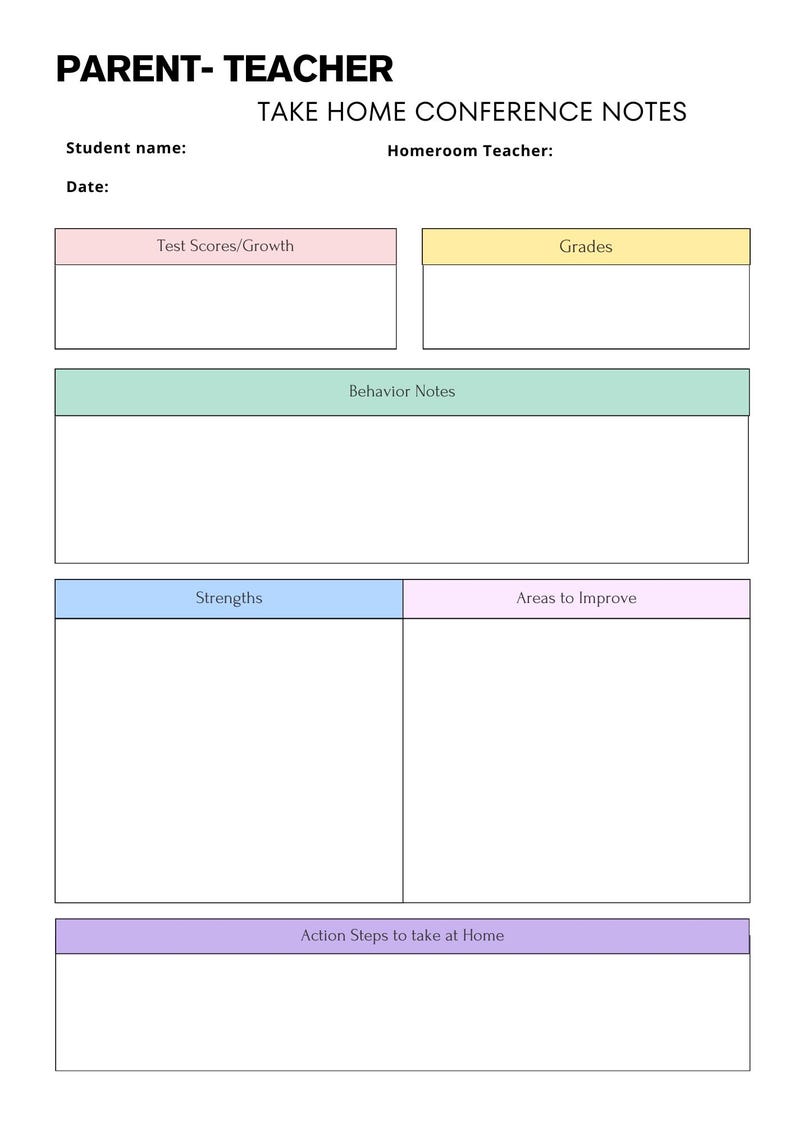 Editable Parent Teacher Conference Notes Template | Printable ...