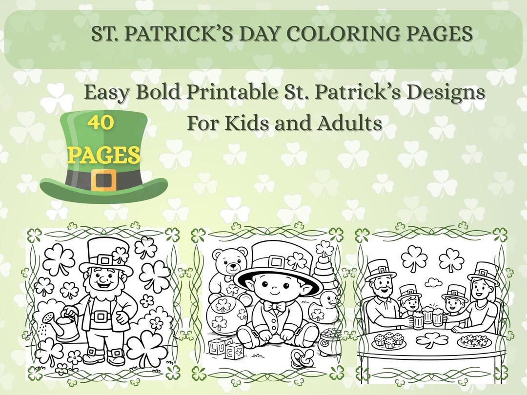 St. Patrick's Day Coloring Book | 40 Bold, Easy Pages (PDF Download) - Etsy