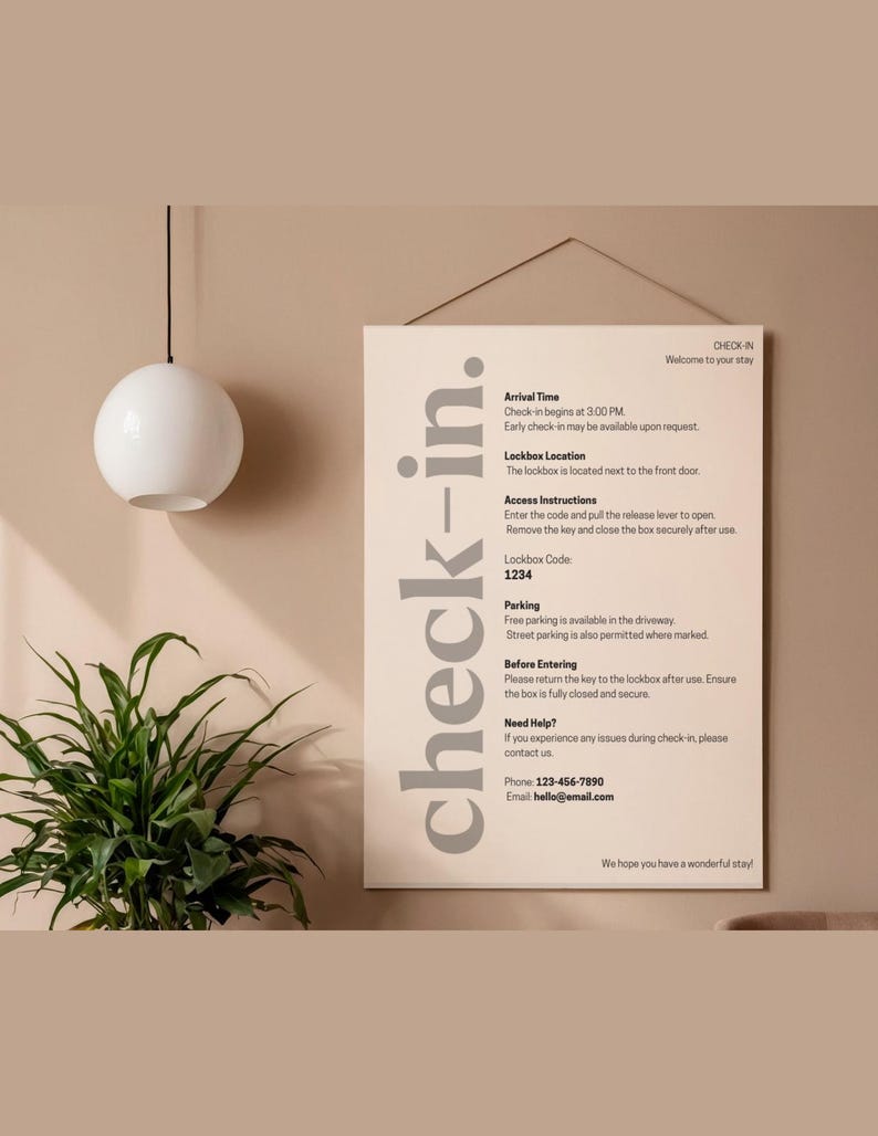Airbnb Check-in Sign Template, Editable Canva Instructions, Guest ...