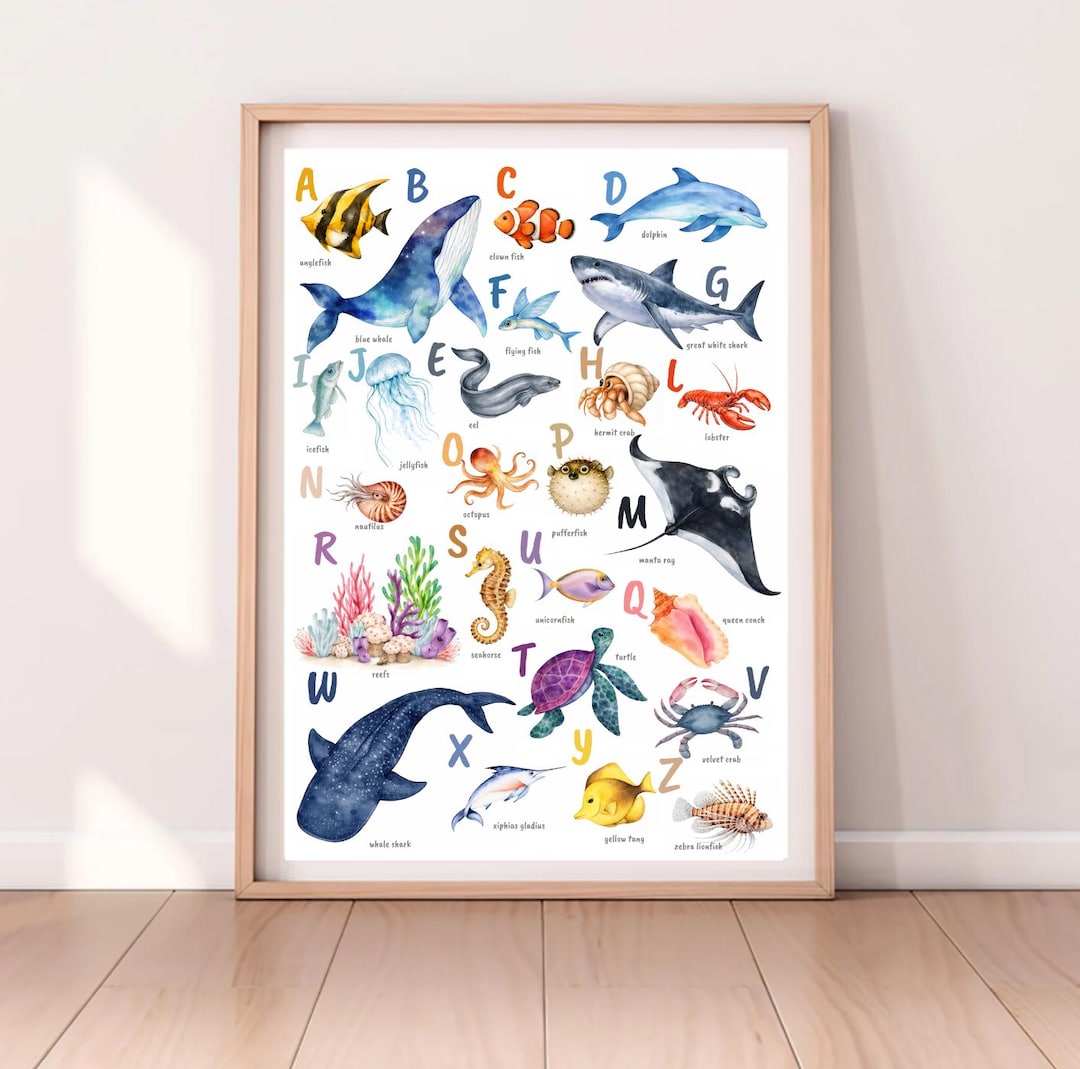 Ocean Alphabet Poster for Kids,| ABC Sea Animals, Educational Nursery ...