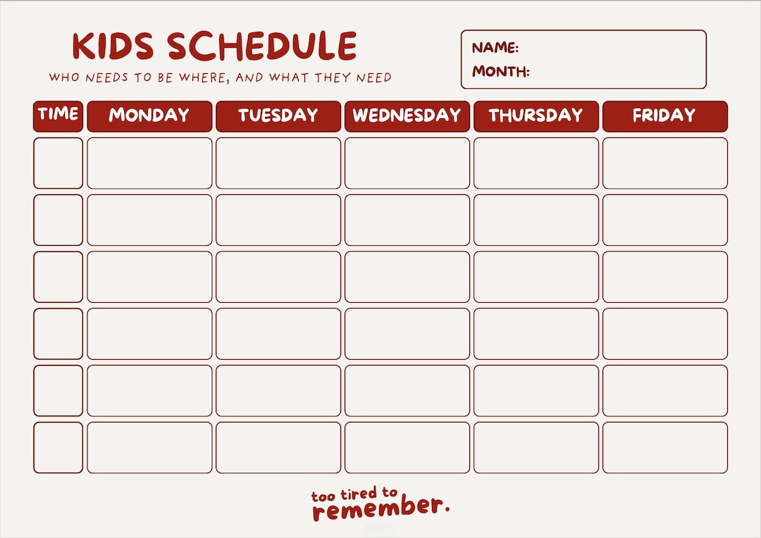 School & Activities Tracker Printable | Kids Schedule Organiser | After ...
