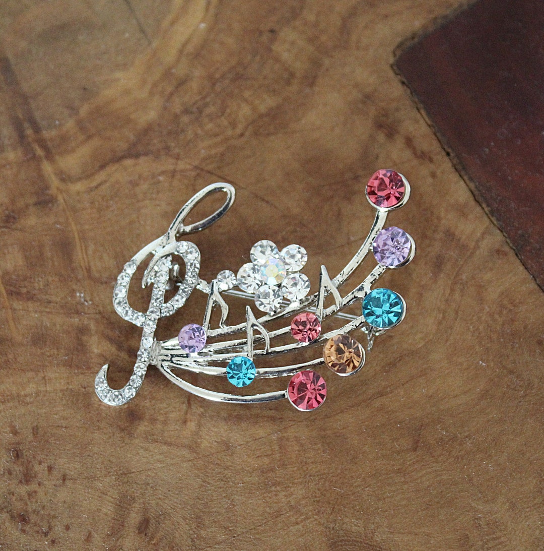 Music Notes Treble Clef Brooch Coloured Stones - Etsy