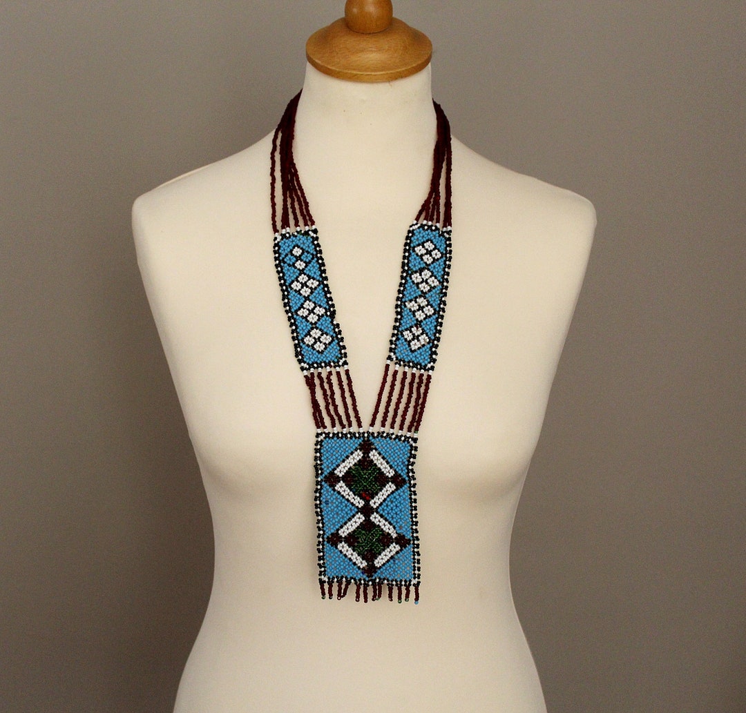 Large Native American Woven Seed Bead Pendant Necklace - Etsy