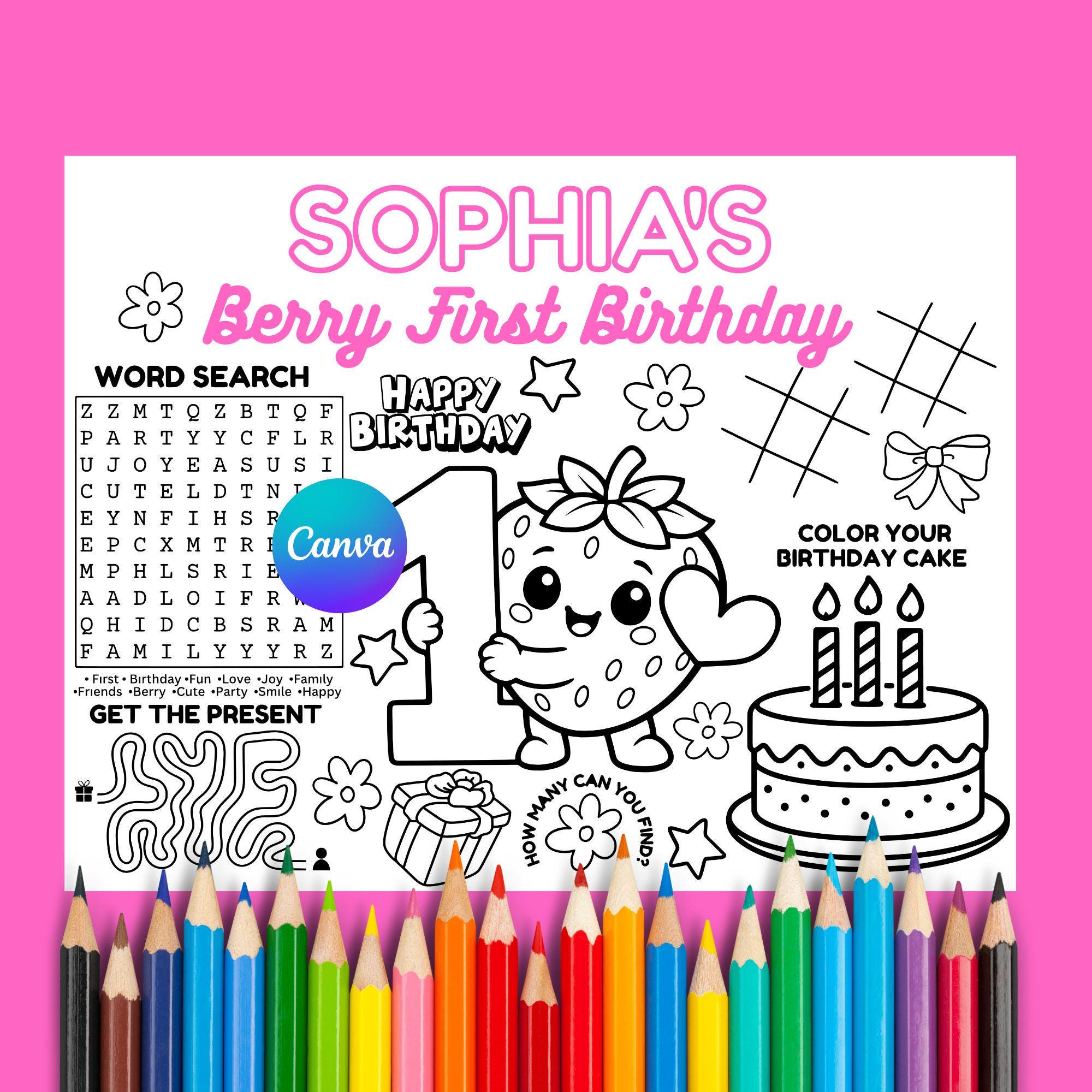 Personalized Berry First Birthday Activity Pack for Kids, Strawberry ...
