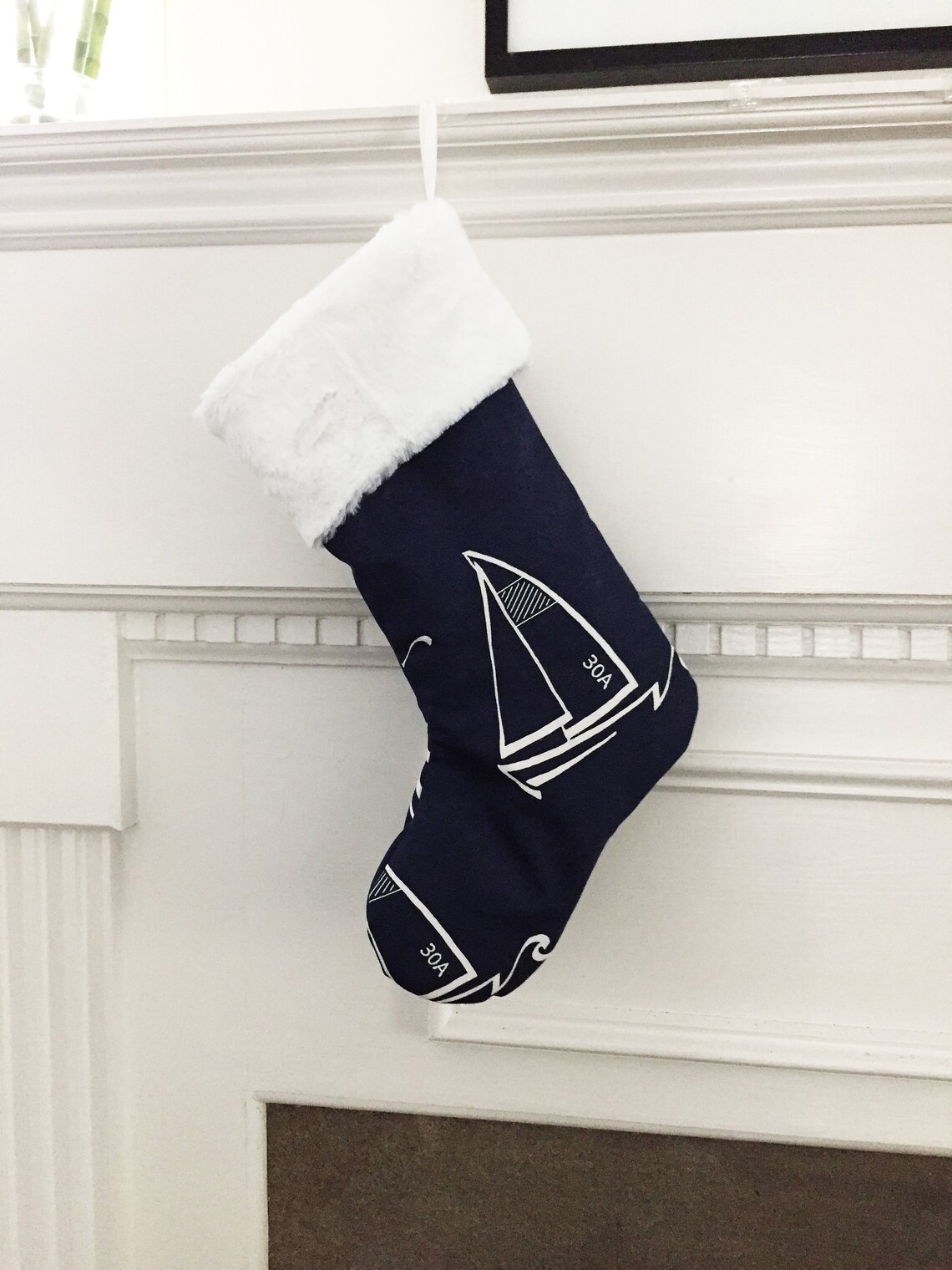 Nautical Christmas Stocking, Coastal, Boat Stocking, Navy Sailing Decor ...