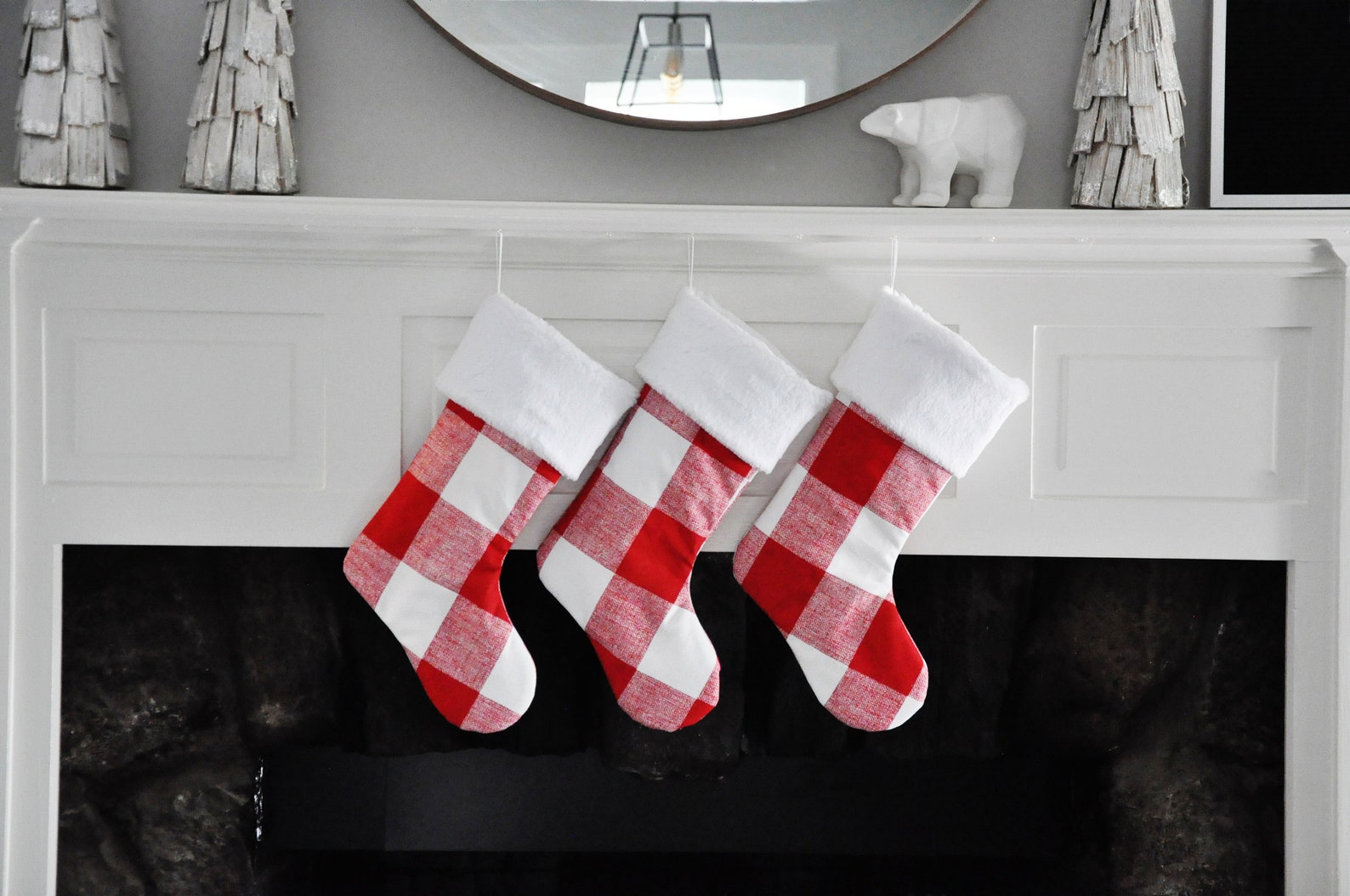 Red Buffalo Check Farmhouse Christmas Stocking Personalized | Etsy