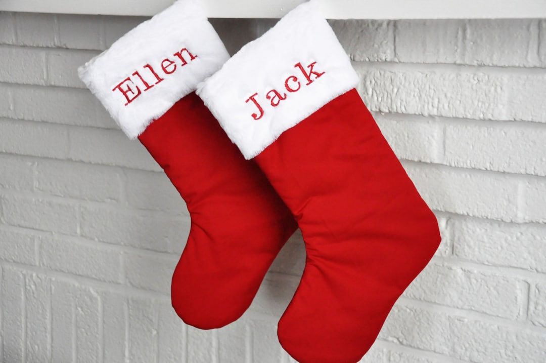 Red Christmas Stocking, Classic Holiday Stocking, Traditional Christmas ...
