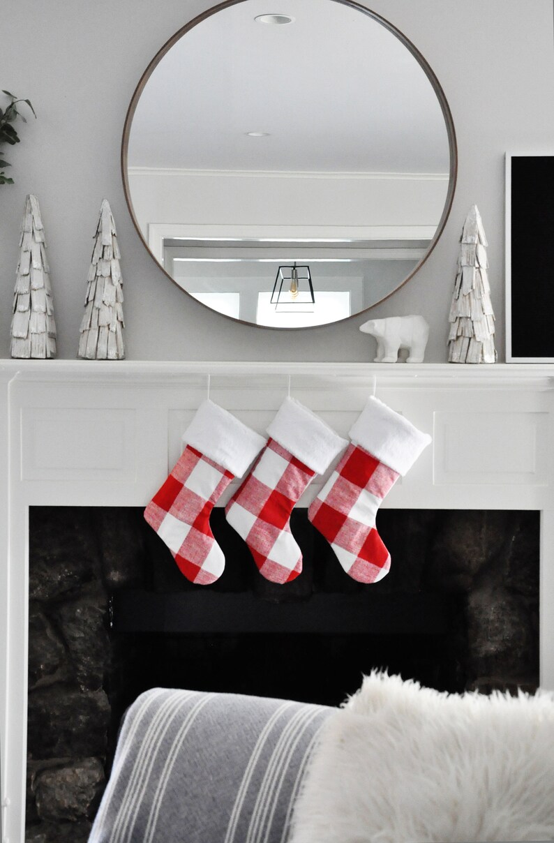 Red Buffalo Check Farmhouse Christmas Stocking Personalized | Etsy