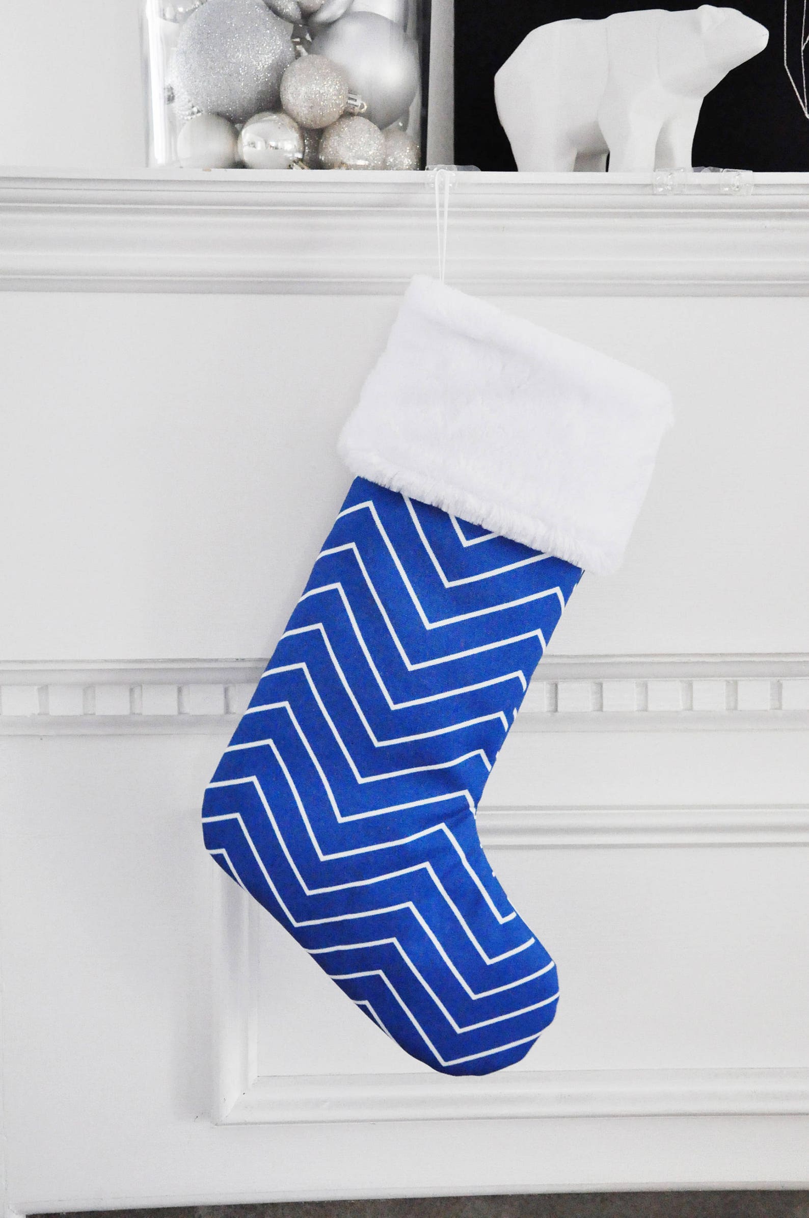 Nordic Blue Christmas Stocking Silver Coastal Fulton Cobalt - Etsy