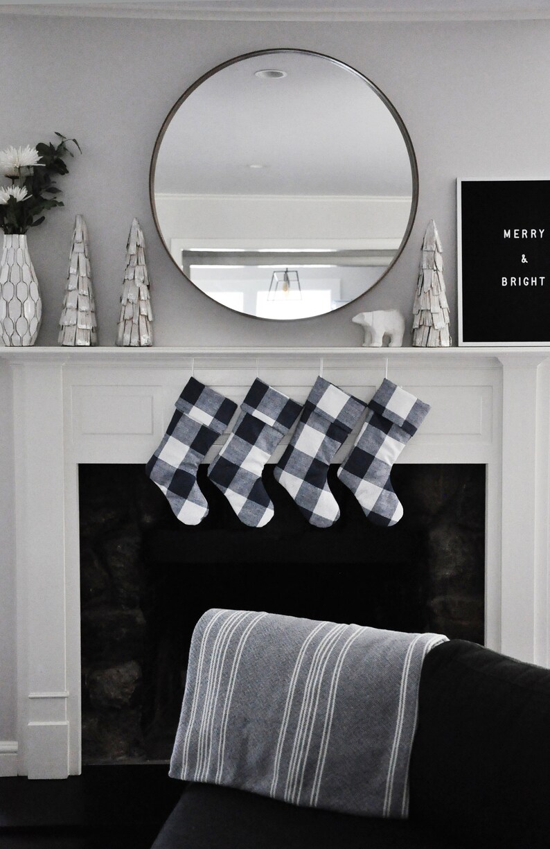 Blue Buffalo Check Farmhouse Christmas Stocking Personalized | Etsy