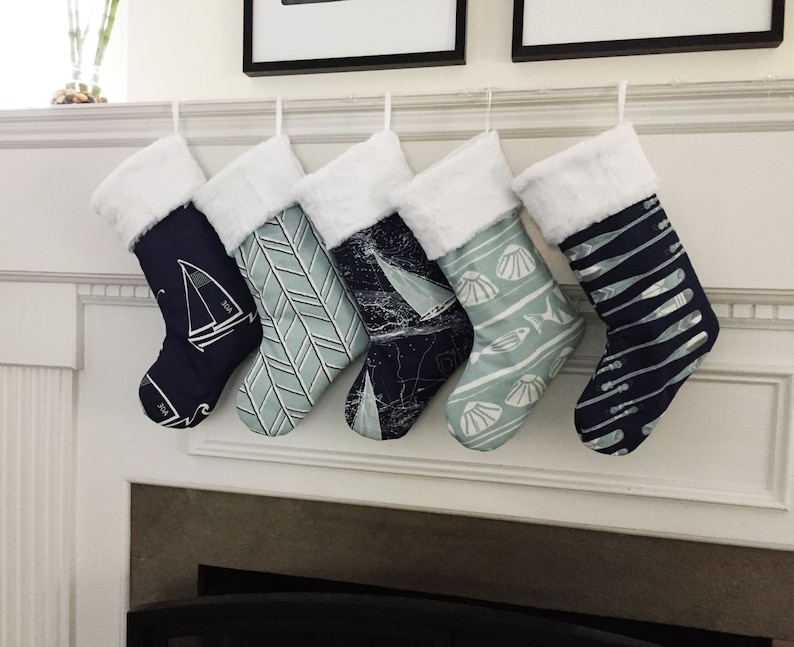 Nautical Christmas Stocking, Coastal, Boat Stocking, Navy Sailing Decor ...