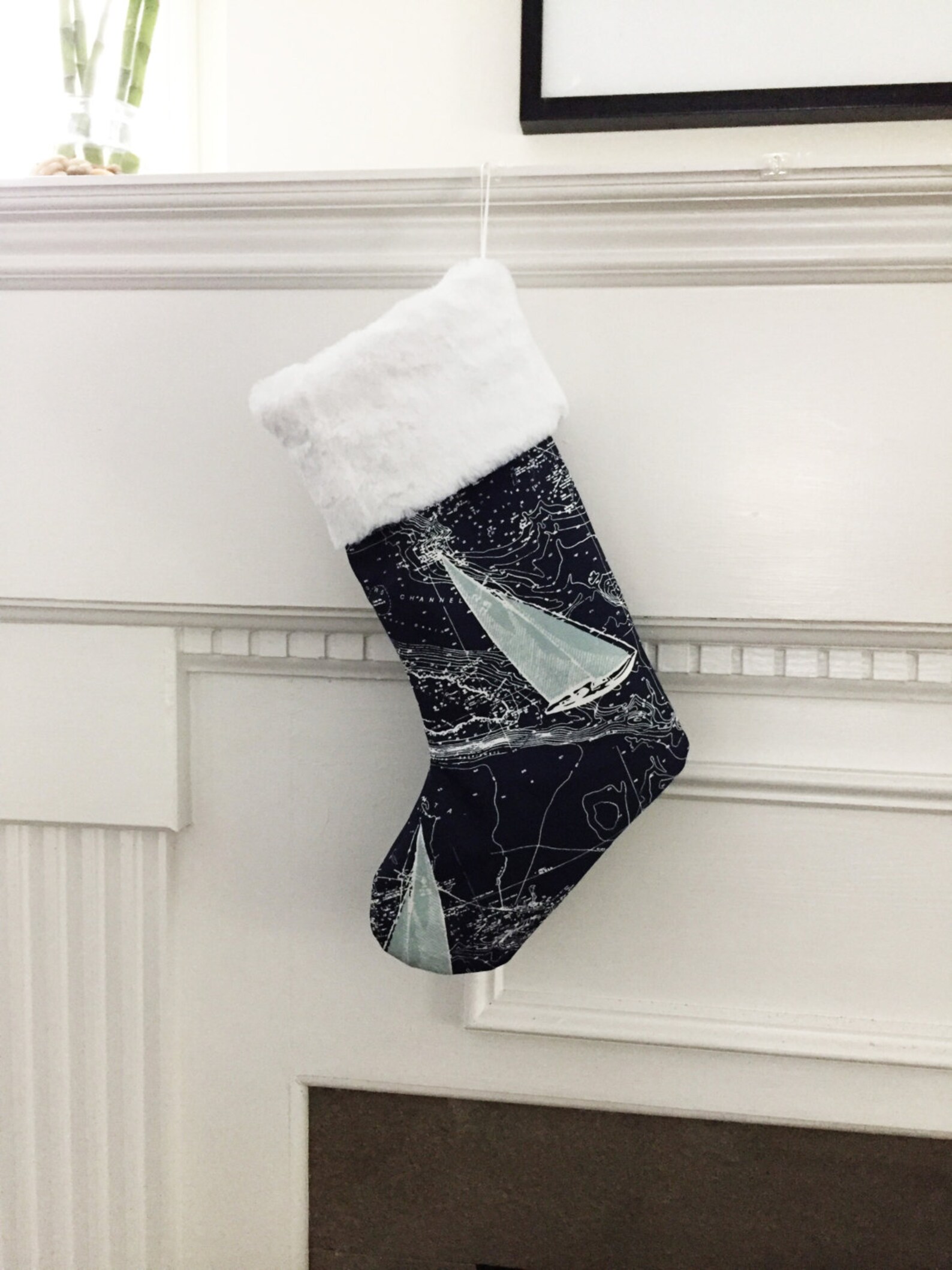 Nautical Christmas Stocking Coastal Boat Stocking Navy - Etsy