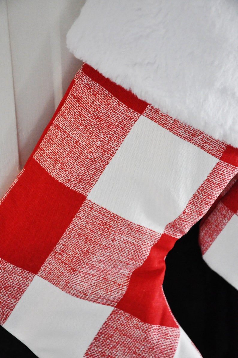 Red Buffalo Check Farmhouse Christmas Stocking Personalized | Etsy