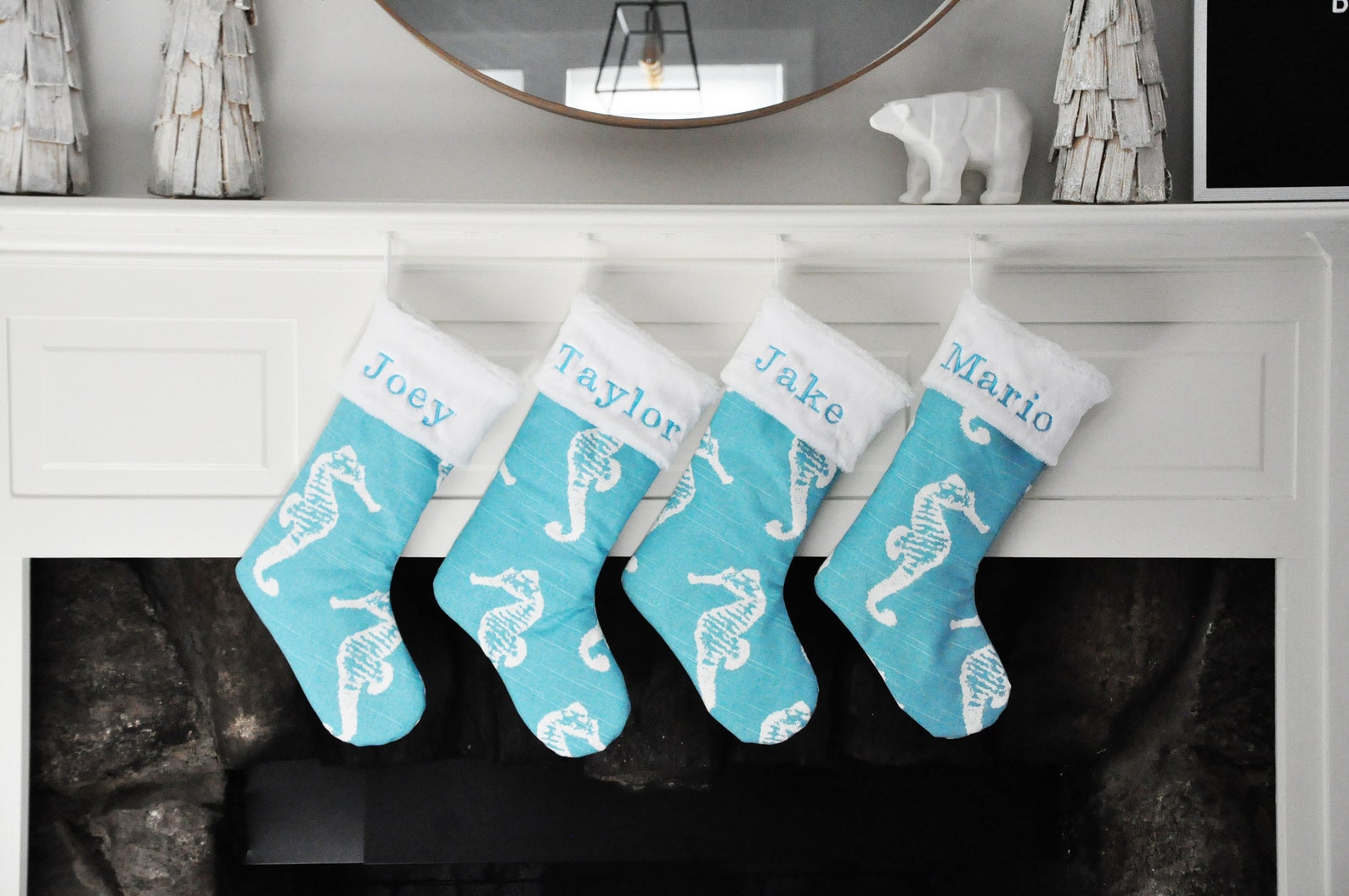 Beach Christmas Stocking, Coastal Christmas, Ocean Stocking, Starfish ...