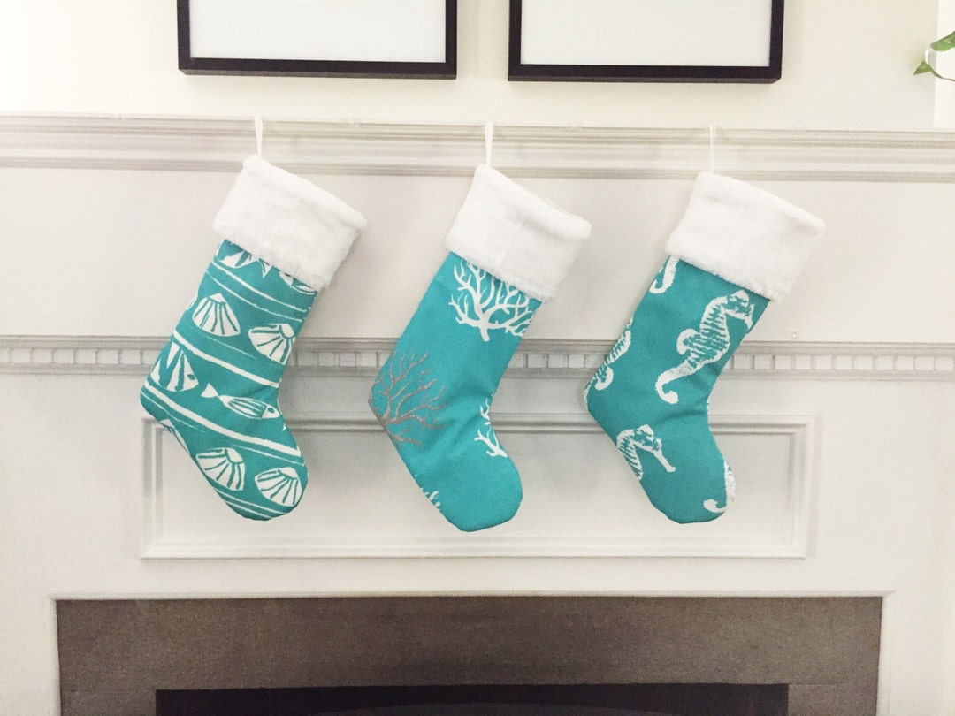 Personalized Nautical Christmas Stocking, Coastal Holiday, Ocean, Sea ...