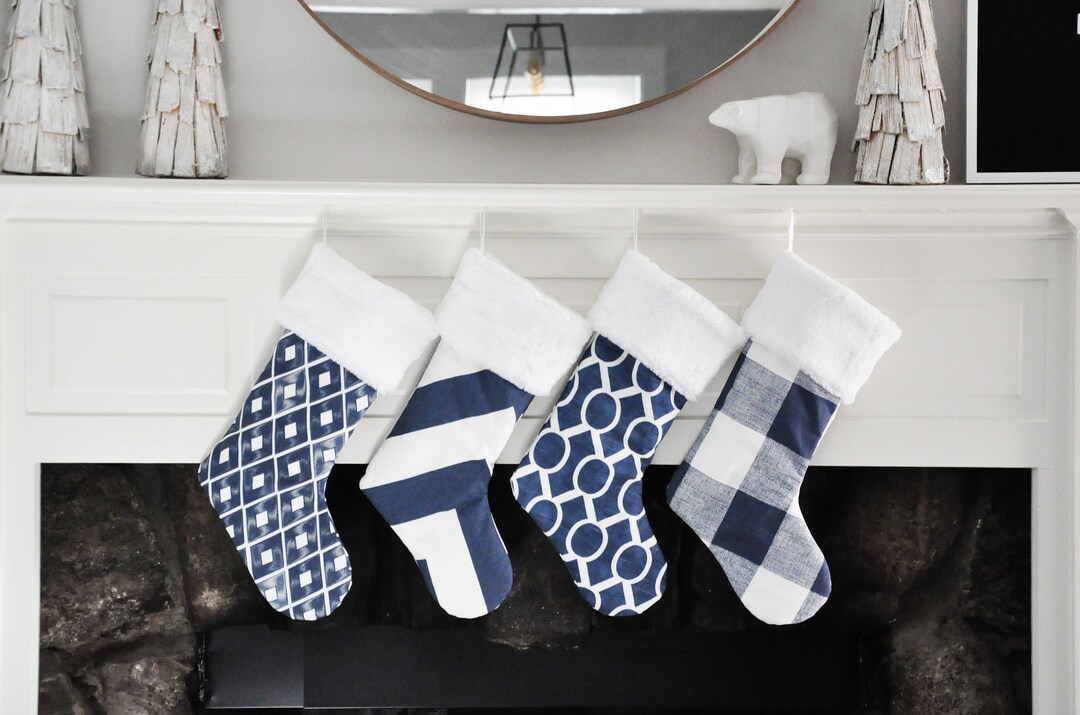 Blue Holiday Stocking, Buffalo Check Christmas Stocking, Blue Christmas ...