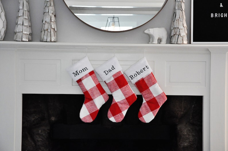 Red Buffalo Check Farmhouse Christmas Stocking Personalized | Etsy