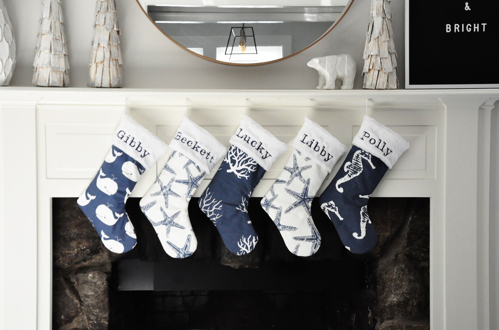 Navy Coastal Christmas Stocking Sea Horse Sea Friends | Etsy