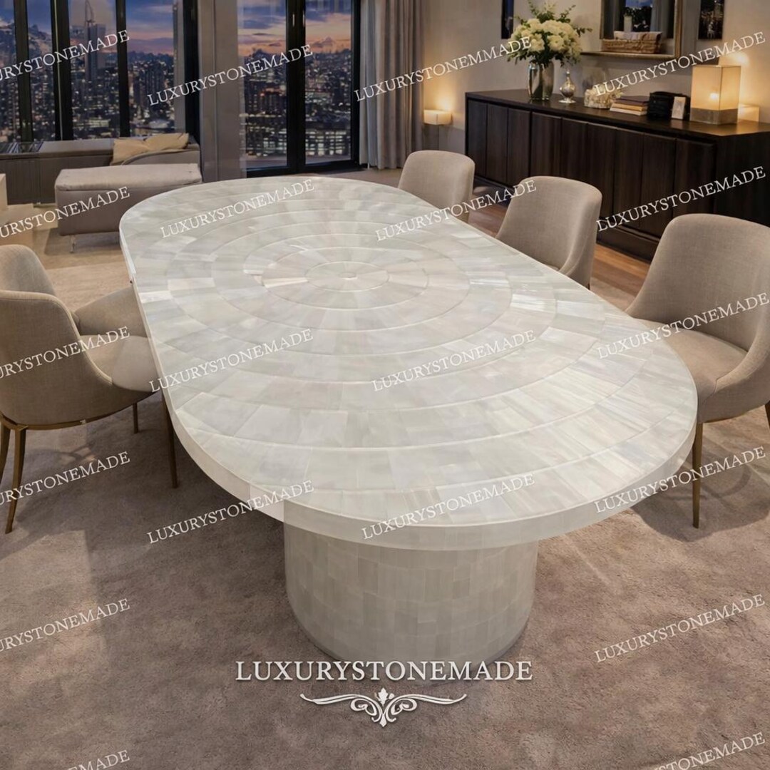 Oval Selenite Dining Table Luxury Crystal Stone Art Deco Table Handmade ...