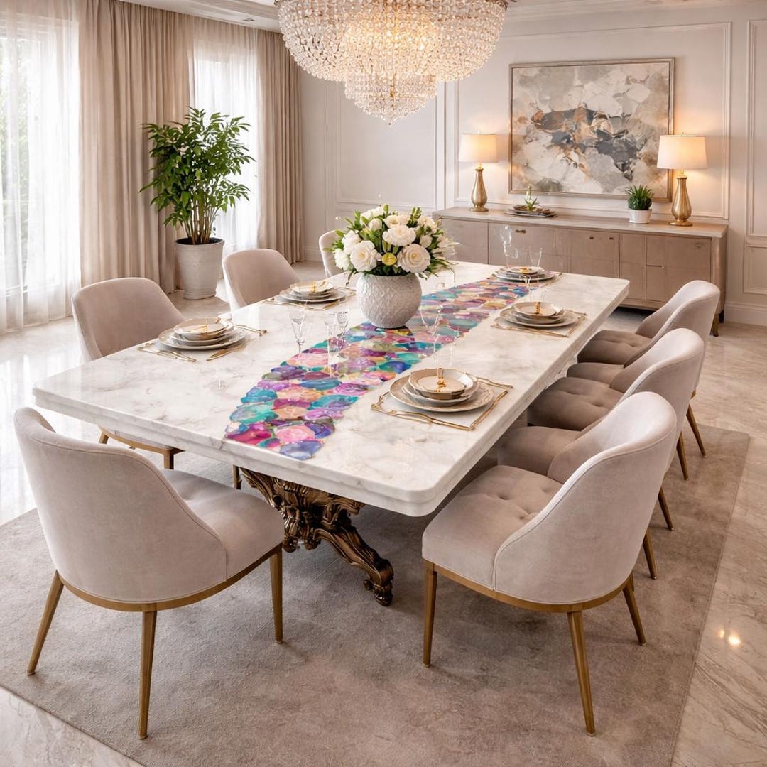 Modern Glam Agate Geode Dining Table Quartz Resin River Crystal ...