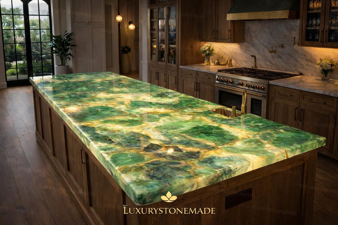 Luxury Green Fluorite Kitchen Island Translucent Gemstone Countertop ...