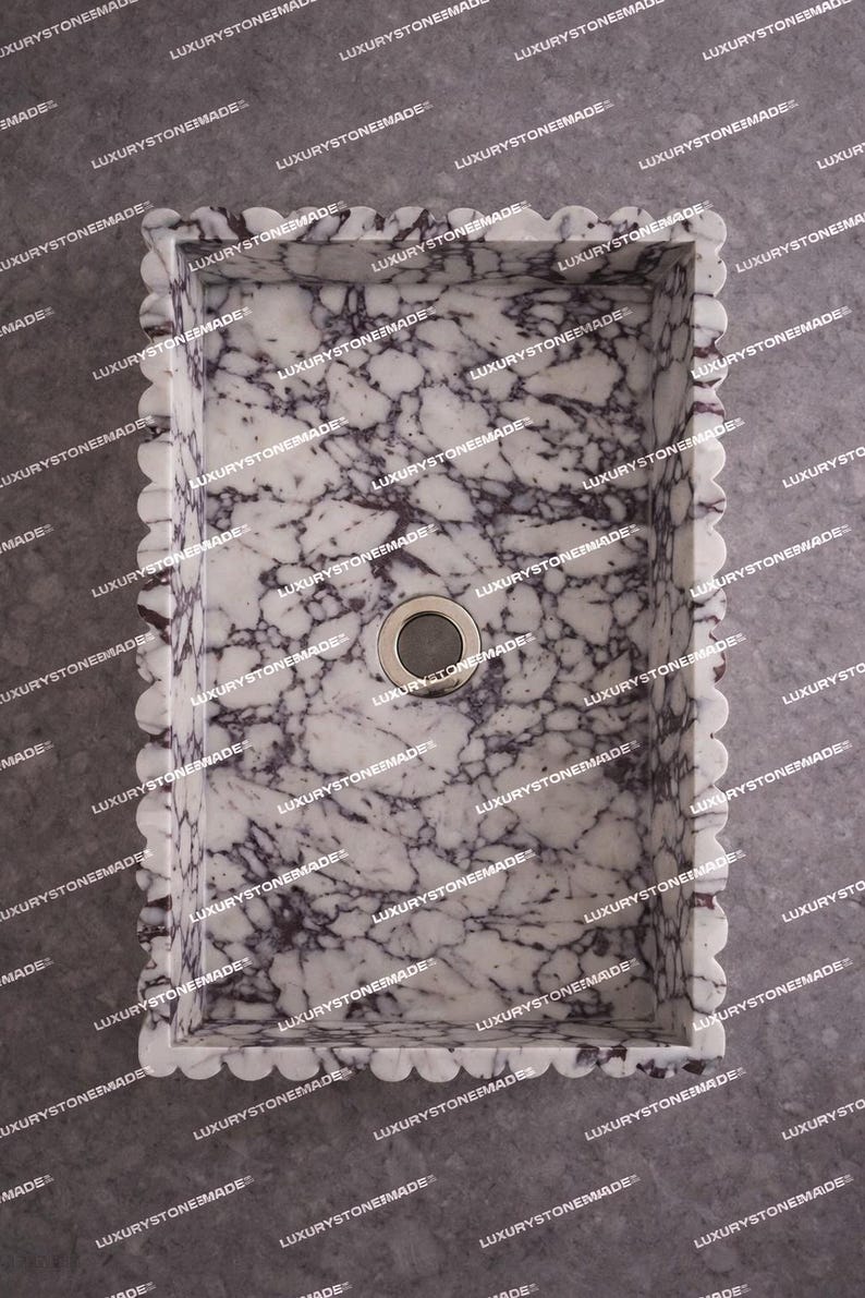 Calacatta Viola Marble Vessel Sink Fluted Rectangular Purple White ...