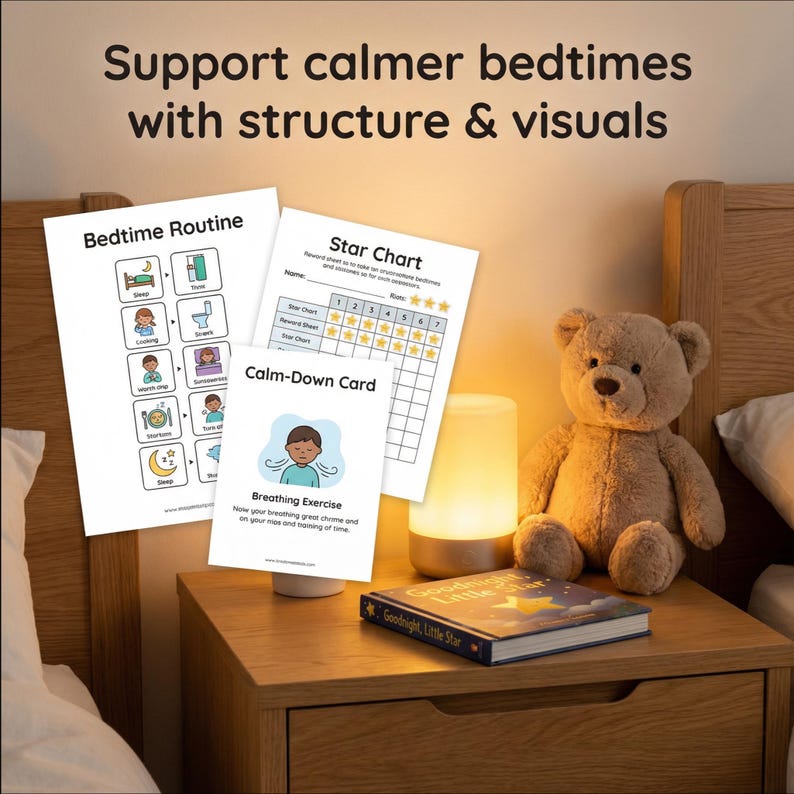 Kids Bedtime Routine Chart: Visual Schedule, Calm Down Tools (digital ...