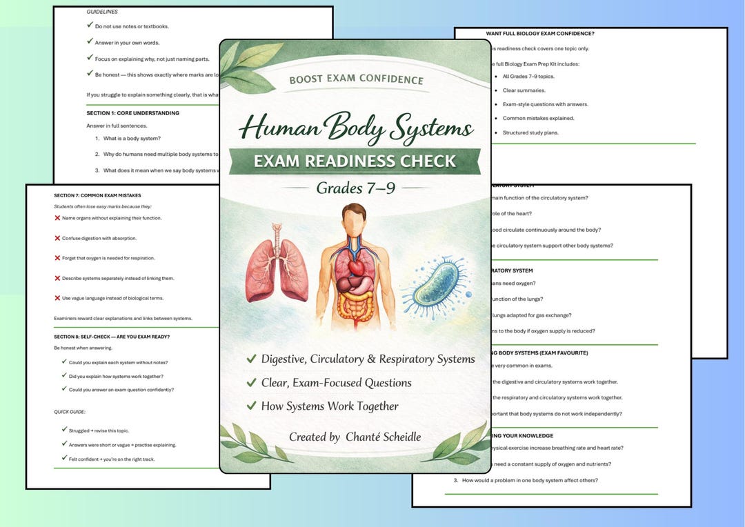 Biology Revision Checklist: Human Body Systems | Grades 7–9 | Printable ...