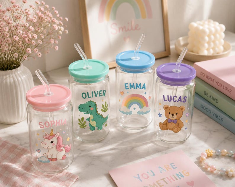 Personalized Cup With Color Lid, Cute DIY Name Cup, Birthday Gift ...