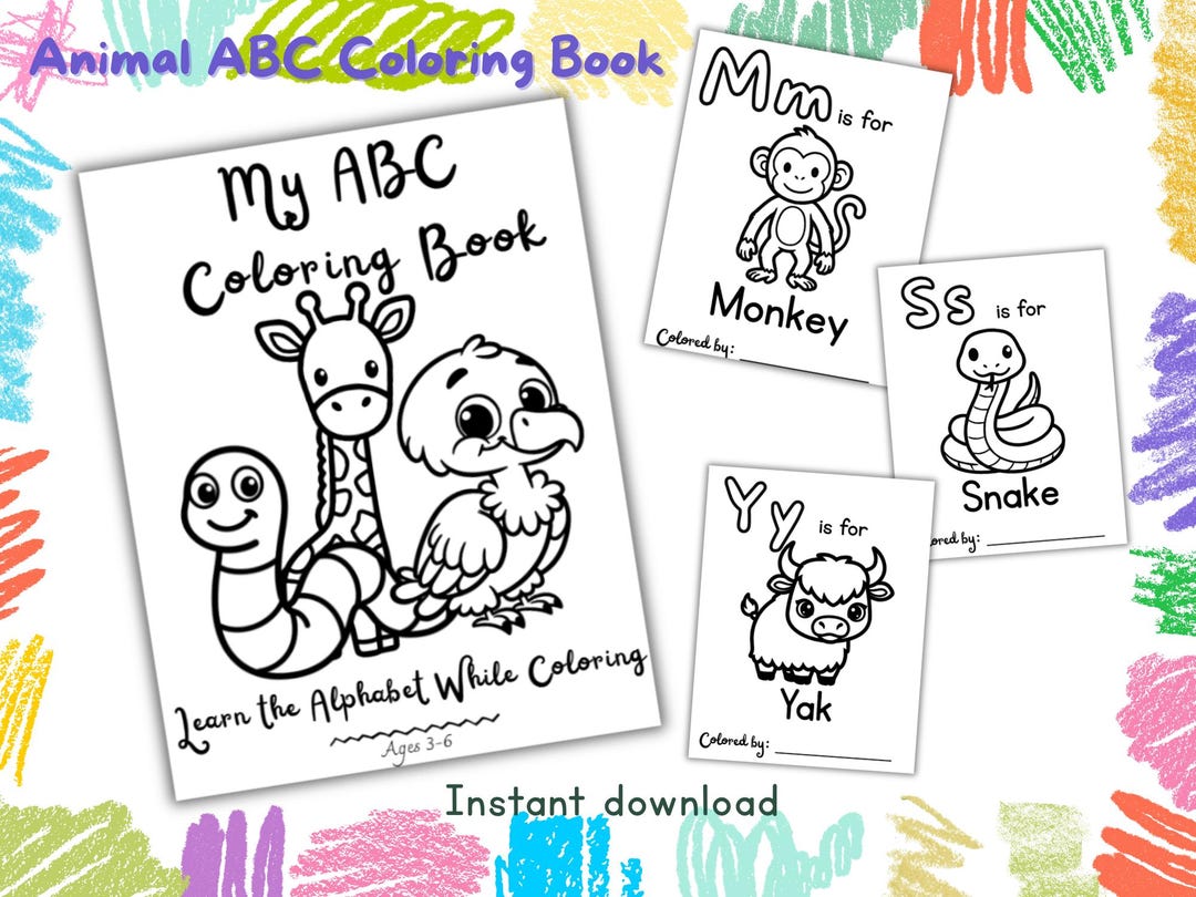 Animal ABC Coloring Book for Kids, Alphabet Learning Printable, A to Z ...