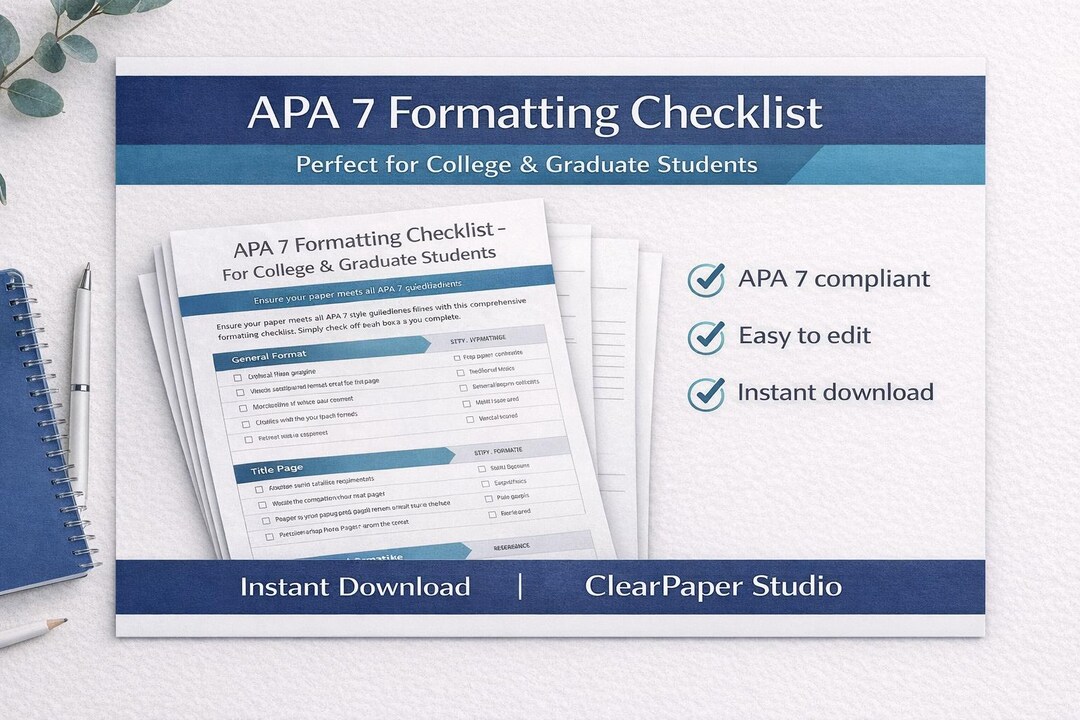 APA 7 Formatting Checklist | College & Graduate Paper Guide | Instant ...