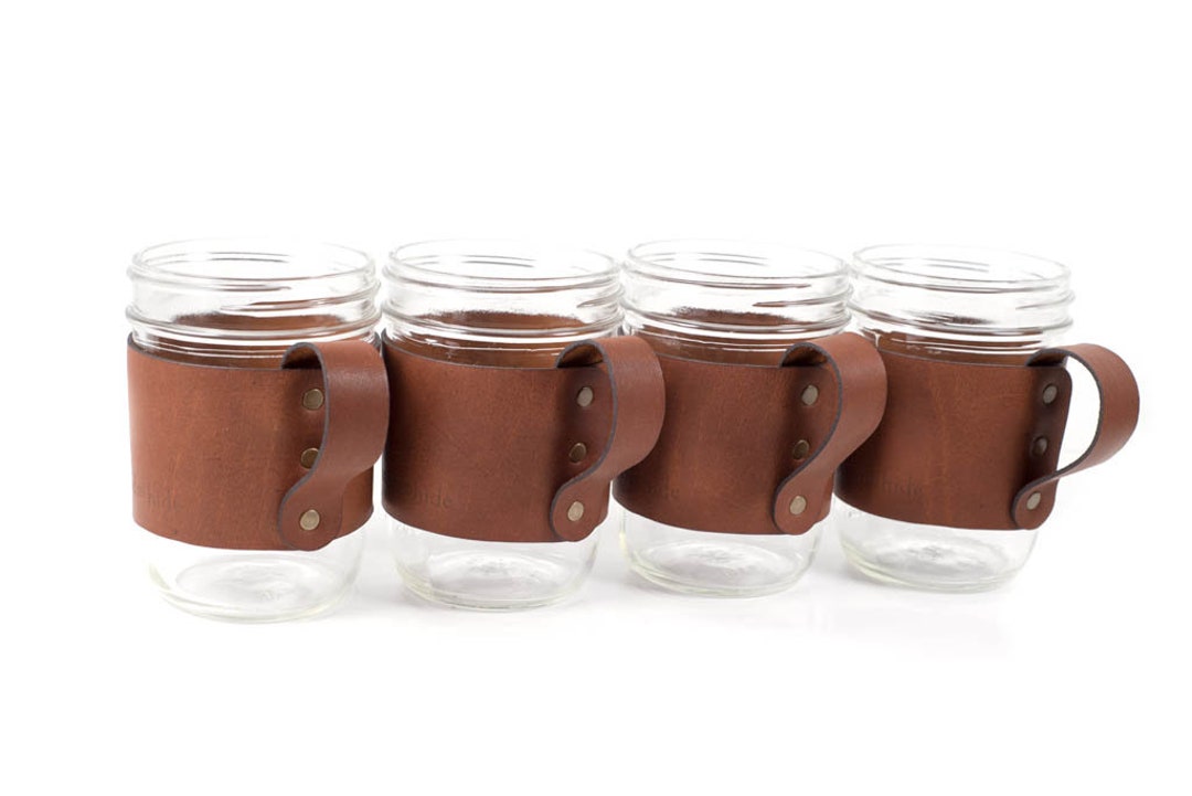 Leather Mason Jar Handle for Wide Mouth Pint Jar Ball / Kerr Set of 4 ...