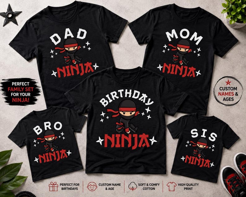 Personalized Birthday Ninja Shirt Boy, Custom Name Age Birthday Ninja ...