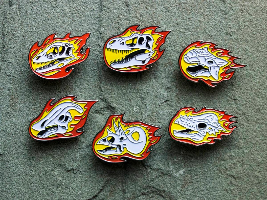 Dinosaur Enamel Pin Set | Fossil Skull | Science Geek Gift ...